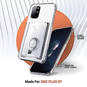 Shields Up for OnePlus 8T Case, 1+8T Case, Minimalist Wallet Case with Card Holder and Ring Kickstand/Stand, [Drop Protection] Slim Protective Cover for OnePlus 8T - Clear