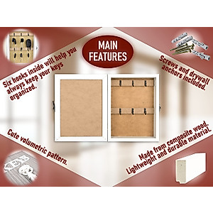 VELISTA Wooden Key Box for Wall, Vintage Wood Wall Mounted Key Holder, Key Organizer, Rustic Key Cabinet, Key Storage with 6-Hooks, Entryway Organizer, Vintage Decor, Housewarming Gift (White)