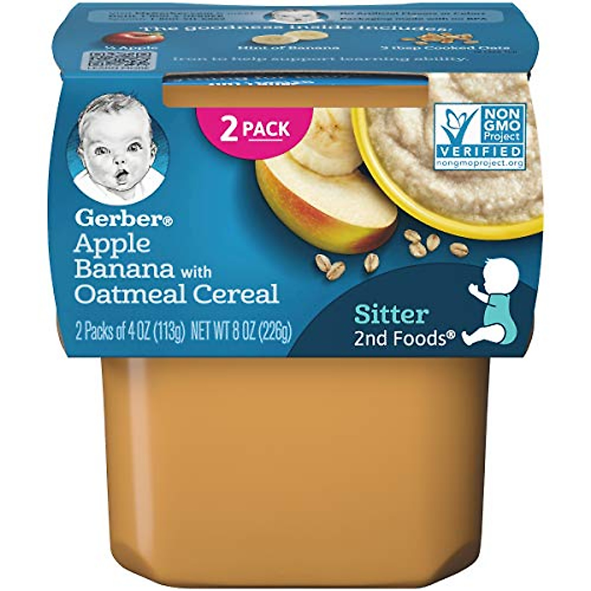 Gerber Baby Food, 2nd Foods, Apple Banana with Oatmeal, 8 OZ 2 count (Pack of 4)