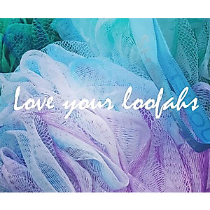 SHOWER BOUQUET Loofah-Bath-Sponge XL Swirl-Mix-Color 4-Pack // Extra-Large 75g Mesh Luffa Loofa Loufa Puff Pouf Set/Exfoliating Body Scrubber for Women and Men - Exfoliate & Soothe Face & Body