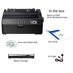 Epson LQ-590II Impact 24-Pin 80-Column Dot Matrix Printer with Serial Connectivity, Black - Single-Function Monochrome Invoice Printer, Print Speed up to 584 CPS
