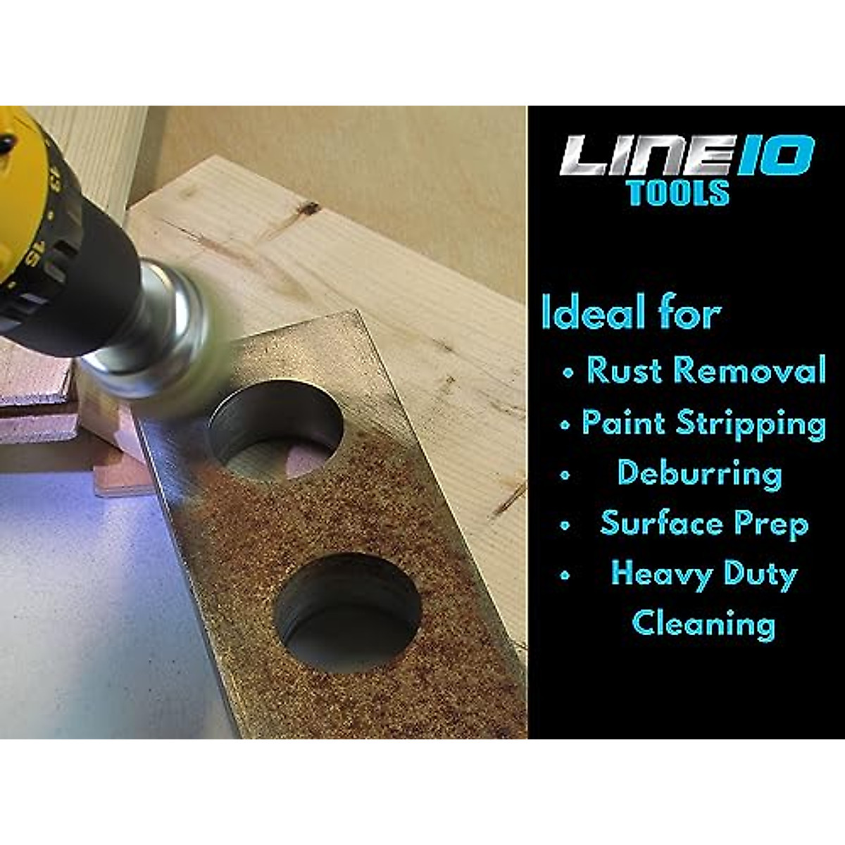 LINE10 Tools 5pk Wire Brush Drill Attachment Set Brass Coated for Cleaning Rust Hex Shank Fits Impact Driver