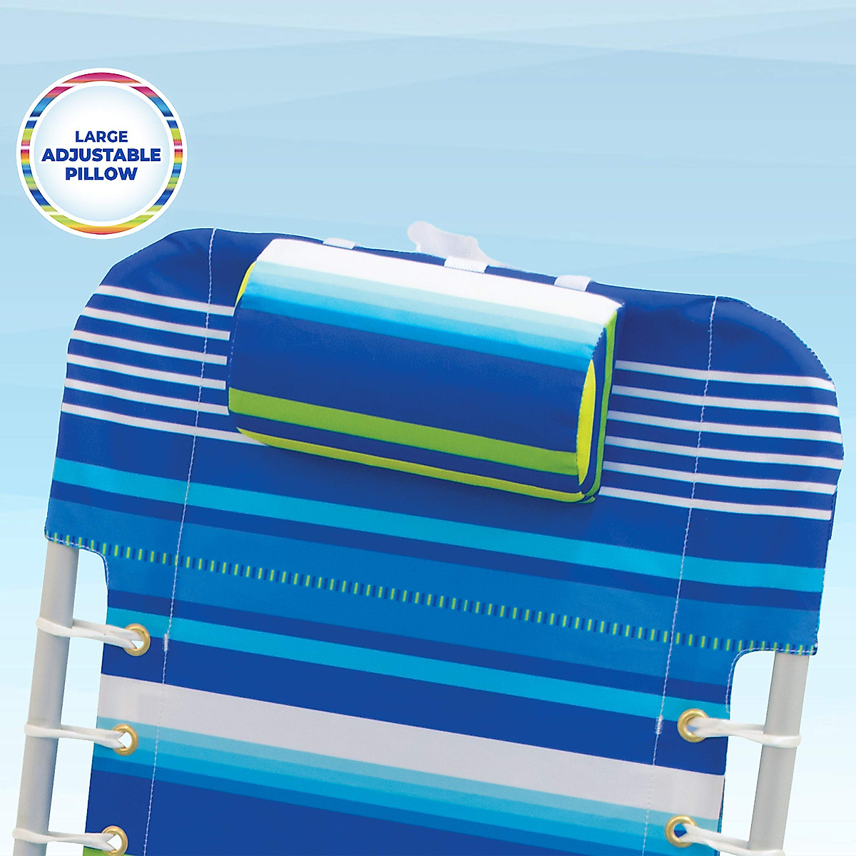 Rio Brands Beach 4-PRio Beach 4-Position Backpack Lace-Up Suspension Folding Beach Chair - Blue/Green Stripe , 24" x 24.75" x 33"