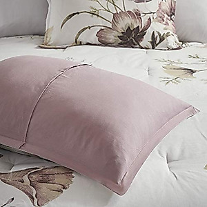 Madison Park Cassandra Cotton Blend Comforter Set - Feminine Design Colorful Floral Print, All Season Down Alternative Bedding Layer And Matching Shams, Queen, Blush 8 Piece