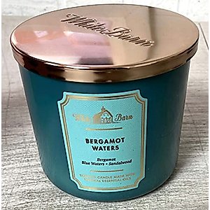 Bath & Body Works, White Barn 3-Wick Candle w/Essential Oils - 14.5 oz - New Core Scents! (Bergamot Waters)
