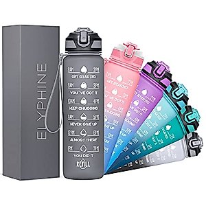 ELYPHINE 32OZ Water Bottles with Removable Straw & Time Marker, Motivational Water Bottle with BPA Free Tritan Material, Leakproof Water Jug for Fitness Sports (Forever Lost 24oz)