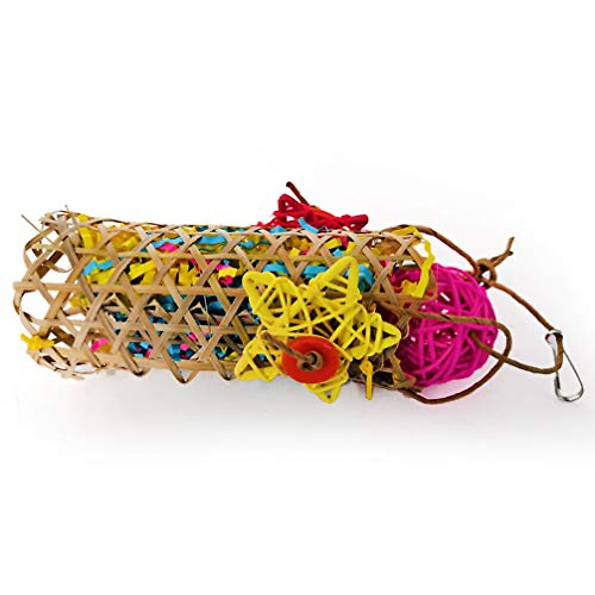 POPETPOP Bird Toy Shredder,2Pack Parrot Shredding Toys Bamboo Shredder Foraging Shredding Hanging Toy Gravel Paper for Bird Cage African Greys Parakeet Cockatiels Chewing Toys