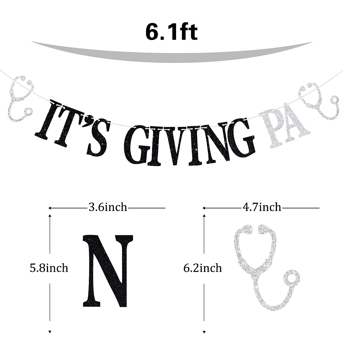 Black Glitter It's Giving PA Banner, Congarts Doctor/Future Doctor/Med School Survivor, 2023 Doctor Graduation Party Decorations