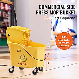 VEVOR Mop Bucket with Wringer, 26 Qt. Commercial Mop Bucket with Side Press Wringer, Side-Press Mop Bucket and Wringer Combo on Wheels, for Professional/Industrial/Business Floor Cleaning, Yellow