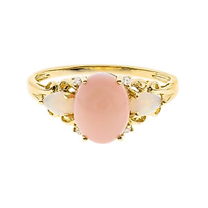 Gin & Grace 10K Yellow Gold Natural Pink Opal Ring with Real Diamonds for women | Ethically, authentically & organically sourced (Oval) shaped opal hand-crafted jewelry for her | Opal Ring for women