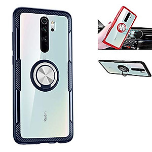 Redmi Note 8 Pro Case,360° Rotating Ring Kickstand Protective Case,Silicone Soft TPU Shockproof Protection Thin Cover Compatible with[Magnetic Car Mount] for Xiaomi Redmi Note 8 Pro (Navy/Silver)