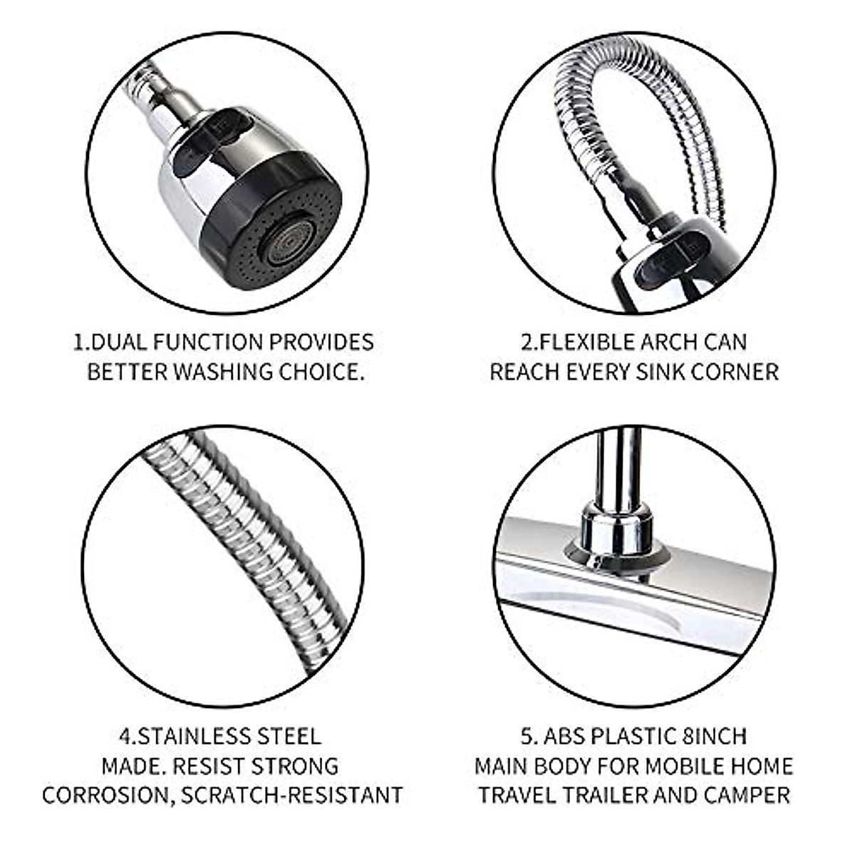 RV Kitchen Faucet Non-Metallic, Flexible Spout for Campers, Motorhomes, Travel Trailers