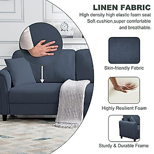 FREESNOOZE 81.5'' Linen Upholstered Sofa, Modern 3 Seater Sofa Couch with Back Cushions and 2 toss Pillows for Living Room/Bedroom/Apartment(Dark Blue)