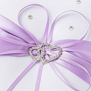 ARKSU 5pcs Wedding Sets Flower Girl Basket + Ring Bearer Pillow + Guest Book with Pen + Pen Set Holder + Bride Garter, Double Heart Rhinestone Decor for Rustic Bridal Shower-Lavender