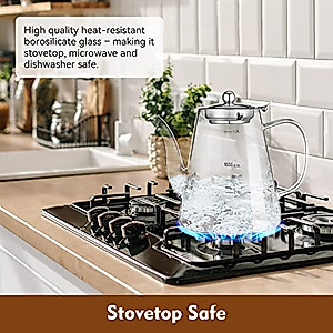 Zpose 1200ml Teapot with Removable Loose Tea Infuser, Borosilicate Glass Pot with Scale Line, Stovetop Safe Kettle for Blooming Tea, Gift Box for Tea Maker