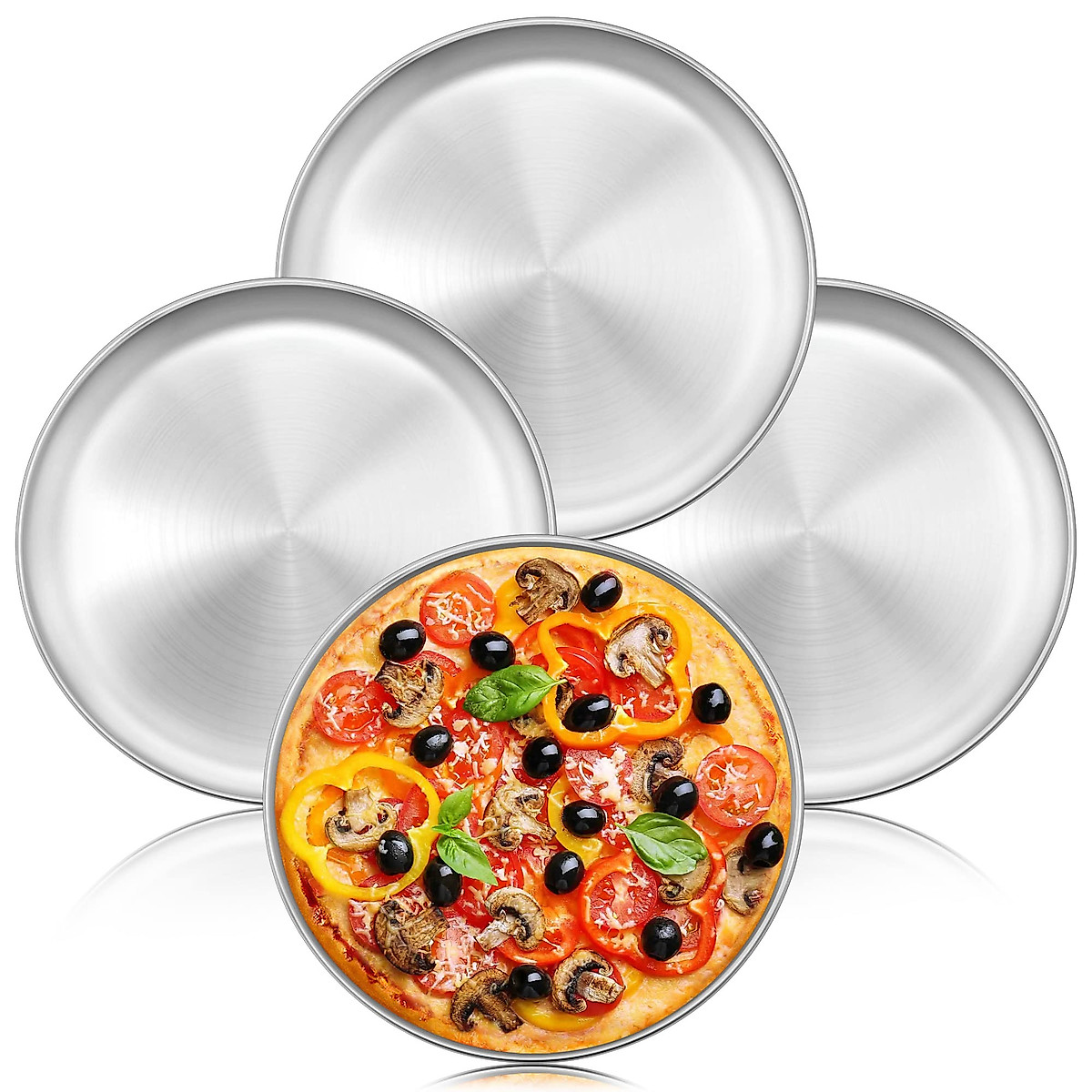 LIANYU 4 Pack Pizza Pan Set, 11.8 Inch Stainless Steel Pizza Serving Tray for Oven Baking, Nonstick Round Pizza Plate,Dishwasher Safe