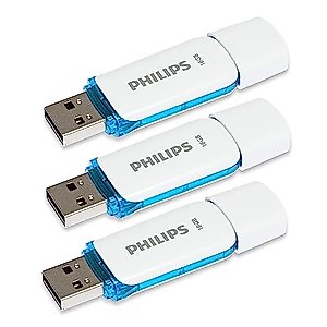 PHILIPS 16GB Flash Drive, Snow Edition USB 2.0 - White/Blue - 3-Pack