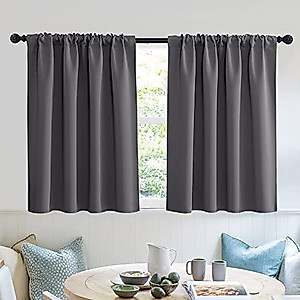 RYB HOME Blackout Curtains for Bedroom, Small Window Valances Tiers Curtain Set Light Block Privacy Drapes for Kitchen Kids Nursery Bathroom, W 52 x L 36 per Panel, Grey, 1 Pair