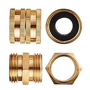 PWACCS Garden Hose Adapter, Male to Male, Female to Female, 3/4 Inch Solid Brass Hose Connectors Adapters, 4-Pack with Extra 4 Washers
