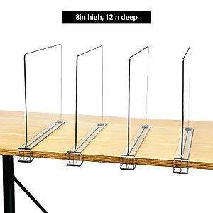QWORK Clear Acrylic Shelf Dividers for Closets (12 Pack) – 8" x 12", Shelf Dividers, Purses Separators