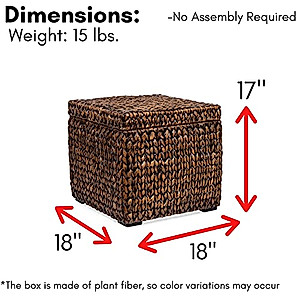 BirdRock Home Storage Cube Box with Lid - Brown Wash Seagrass - Hand Woven Container for Blankets Pillows - Sturdy Metal Frame