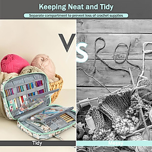 Katech Crochet Hooks Bag Portable Travel Storage Cases Organizer Empty Zipper Bags Knitting Needles Case with Knitting Needles Slots, Crochet Hooks Slots and Transparent Zipper Pockets