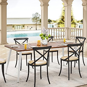 Tribesigns 70.9 Inch Large Dining Table for 6 to 8, Industrial Kitchen Table Furniture with Metal Legs, Modern Faux Wood Rectangular Dinner Table for Dining Room, Rustic Brown/White