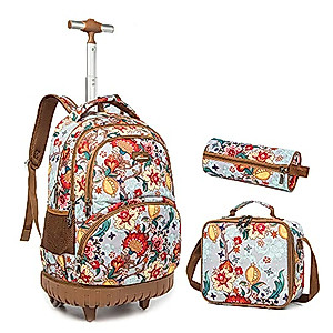 Jasminestar Rolling Backpack 18 inch Wheeled Kids Backpack with Lunch Bag and Pencil Case for Boys and Girls