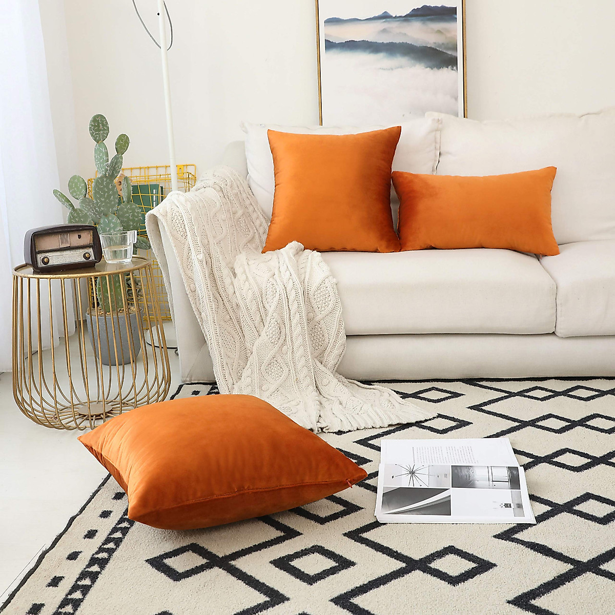 Home Brilliant Velvet Lumbar Pillow Cover for Car Chair Oblong Orange Pillow Cover for Office Lounge Nursery, Set of 2, 12 x 20 Inches(30x50cm), Copper