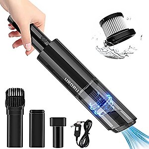 URORU Portable Mini Auto Vacuum Cleaner, Wireless Handheld Car Vacuum Cleaner, 6000 Pa Super Suction Power, Wireless, High Power and Quick Charge Tech, Rechargeable for Home, Car, Office… (Black)