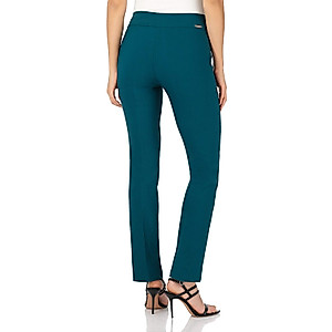Rekucci Women's Ease Into Comfort Straight Leg Pant with Tummy Control (16 Short, Teal)