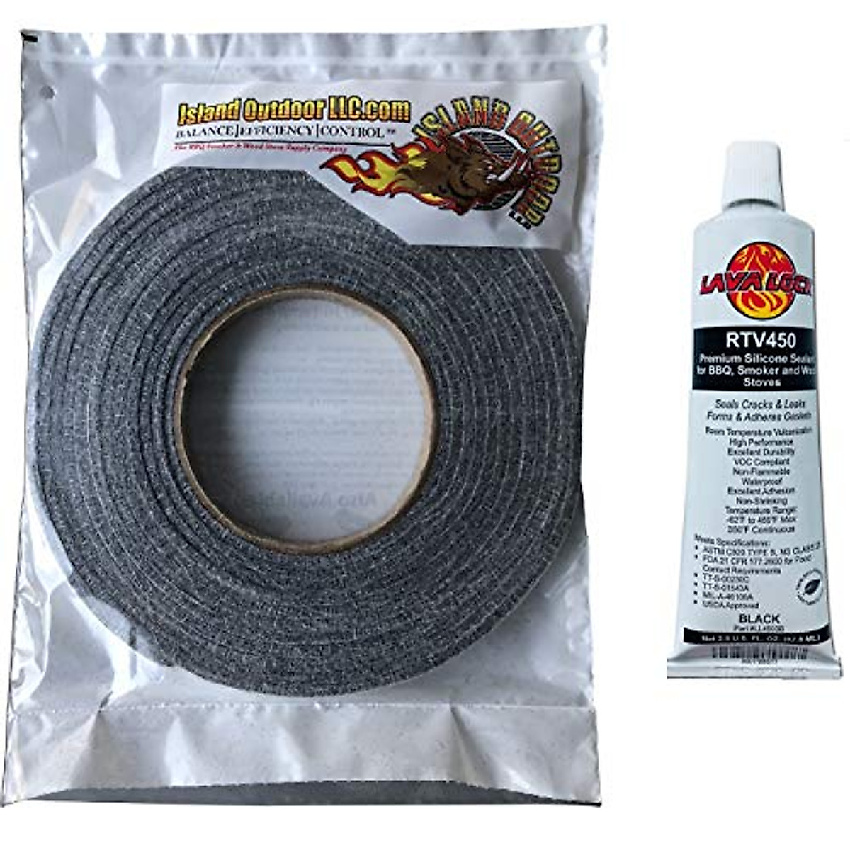 LavaLock® Self Stick Kit 1/2" x 1/8" Grey BBQ Smoker Gasket Black RTV Grill Sealer Hi-Temp
