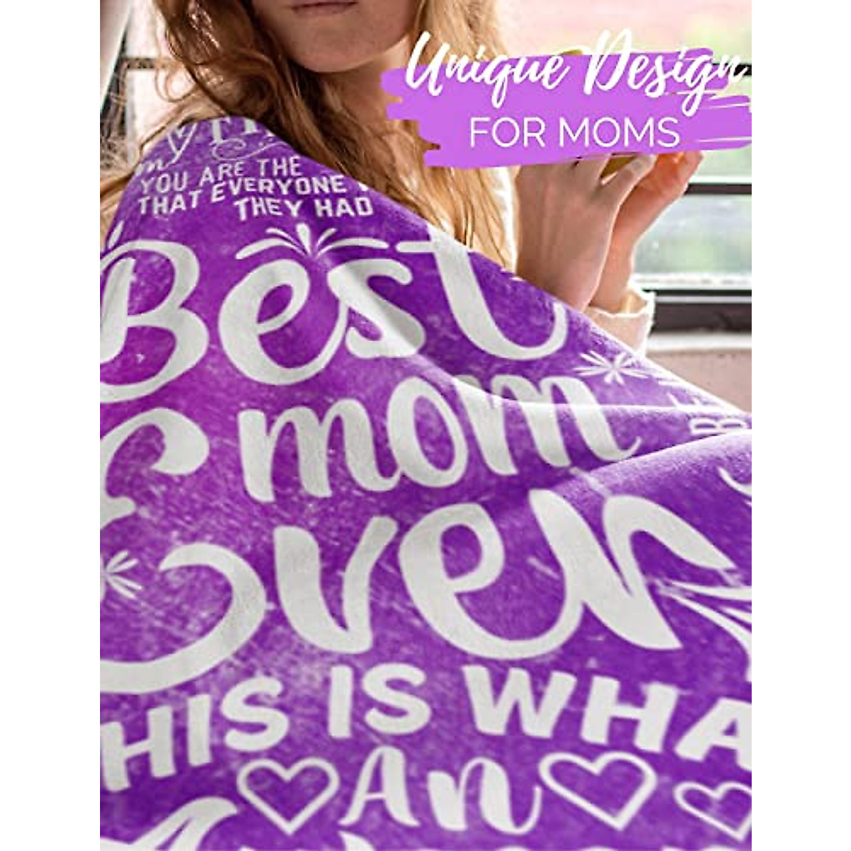 Mom Gifts, Mom Throw Blanket, Best Mom Ever, Birthday Gifts for Mom, Throw Blanket for Mother from Daughter or Son 65 x 50 Inches, Purple