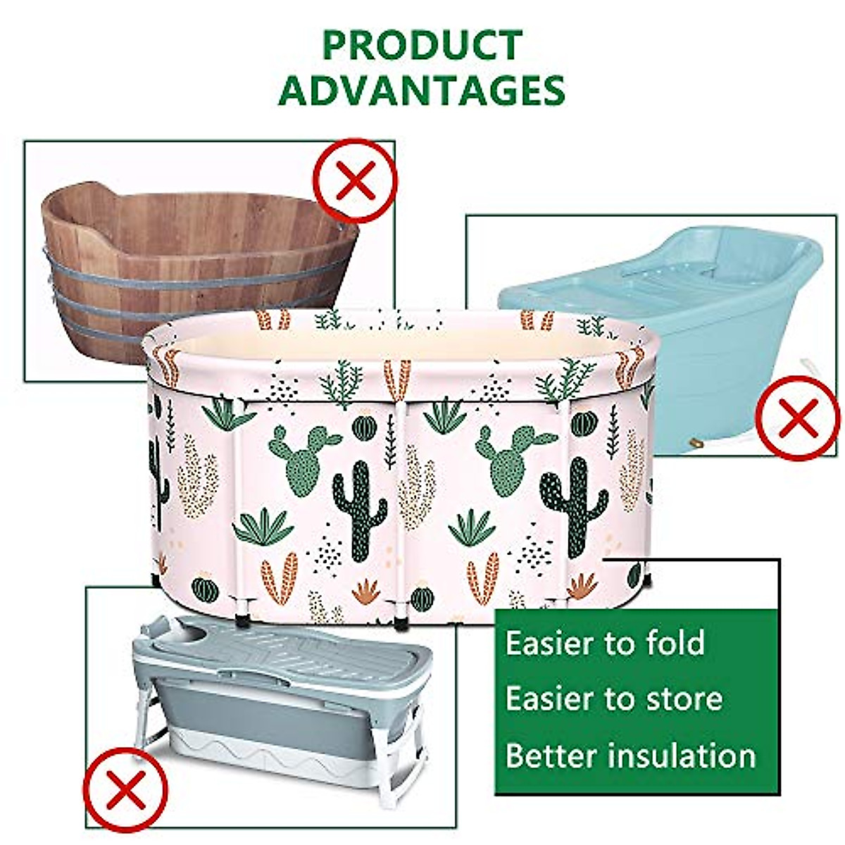 LUCKUP Large Foldable Soaking Bathing Tub Portable Bathtub for Adults Freestanding Non-Inflatable Hot Bath Tub, Thickened Thermal Foam to Keep Temperature Suitable for two person 43”x25”x20”