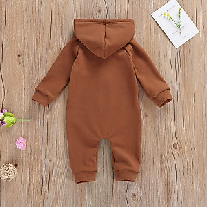 Seyurigaoka Baby Boys Girls Jumpsuit Hoodie Romper Zipper Long Sleeve One Piece Outfits Warm Clothes for Unisex (Coffee, 0-3 Months)