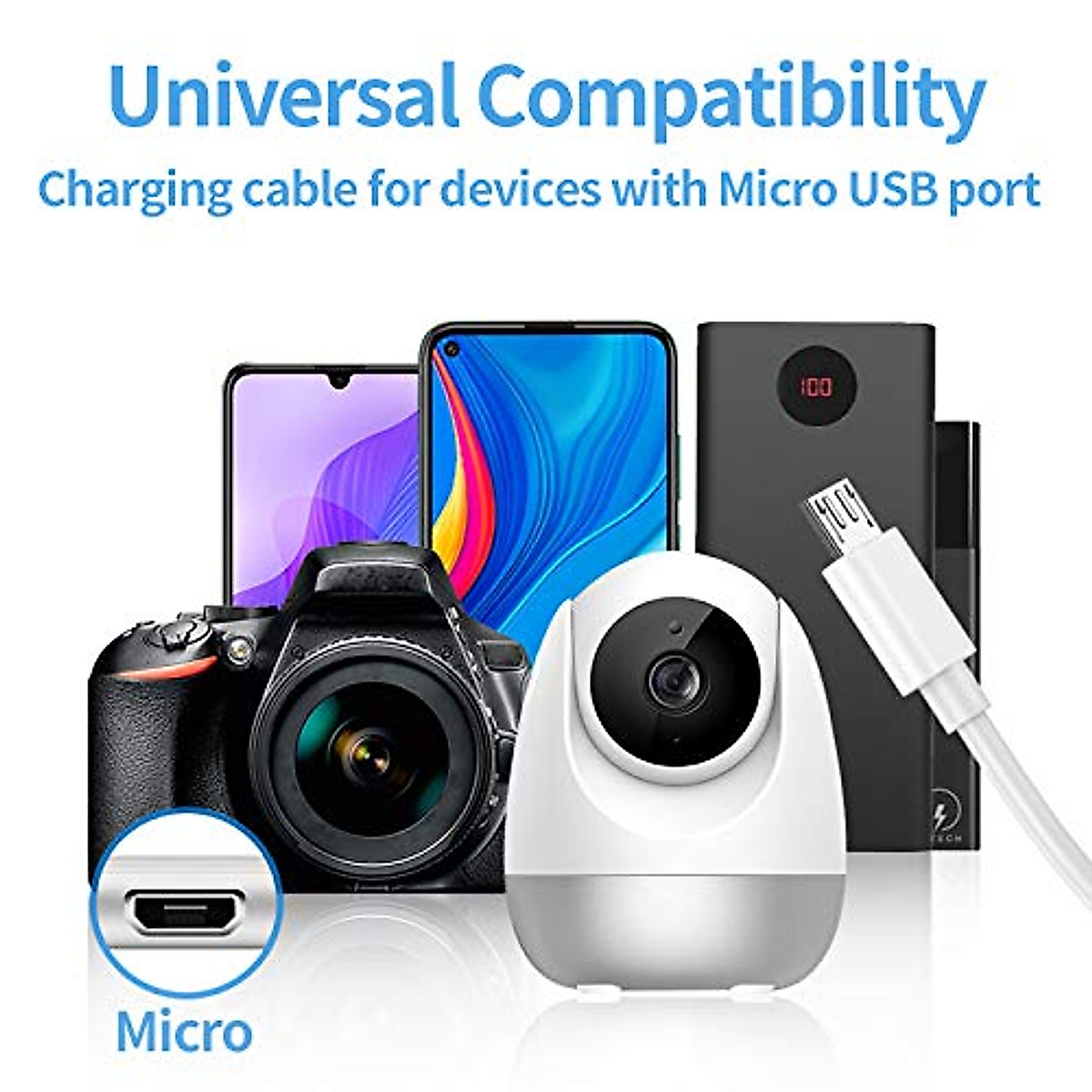 Jeasun 19ft Male to Female Micro USB Power Extension Cable - Ideal Replacement Cord for Powering Up Your Security Cameras,Ring Stick Up Solar Panel - White