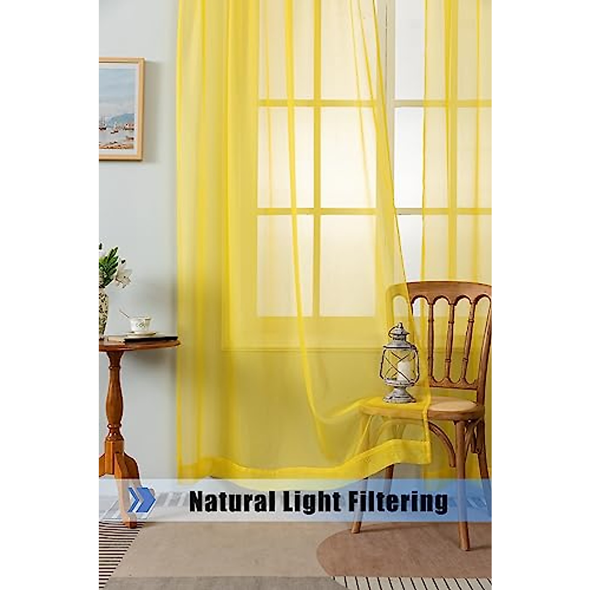WPM Yellow Color Sheer Curtains 58" Wide x 84" Long 2 Panels Livingroom Window Treatment Rod Pocket Sheer Voile for Bedroom, Kitchen, Children Room Fully Stitched and Hemmed