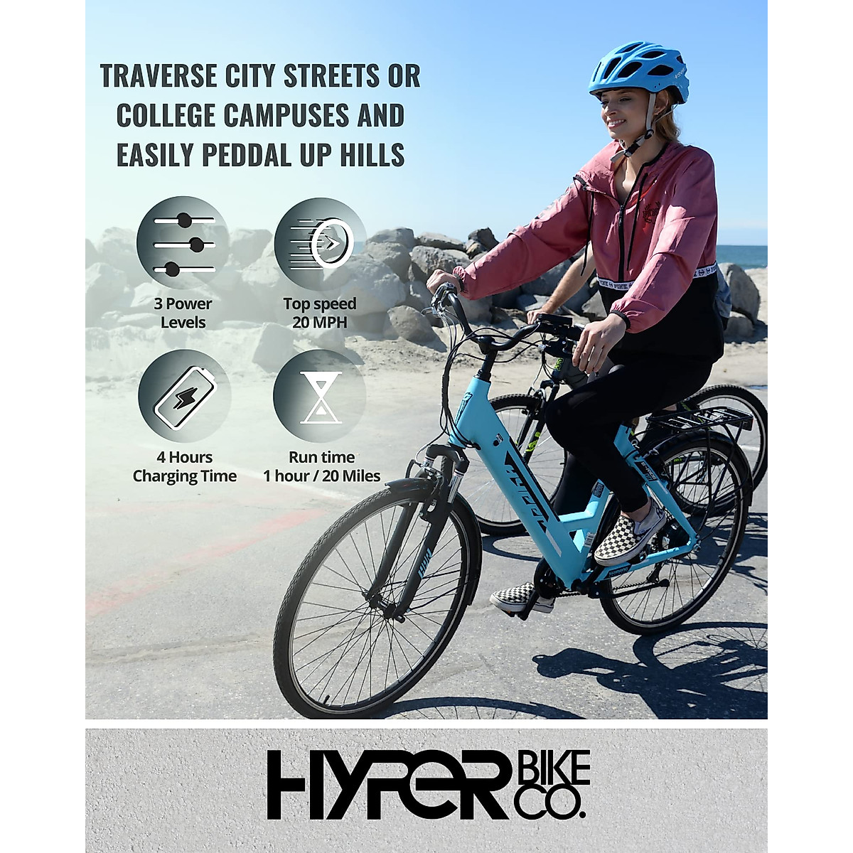 Hyper E-Ride Electric Bike, 36 Volt Battery, 700C Wheels, Blue