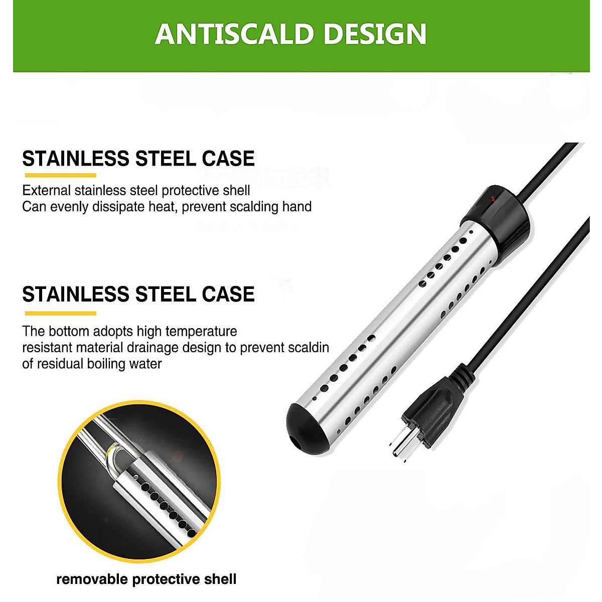 HASTER 2000W Immersion Water Heater for Inflatable Pool Bathtub,Bucket Heater with 304 SS Guard,Electric Submersible Water Heater with LCD Thermometer,Heat 5 Gallon Water in Minutes (Black)