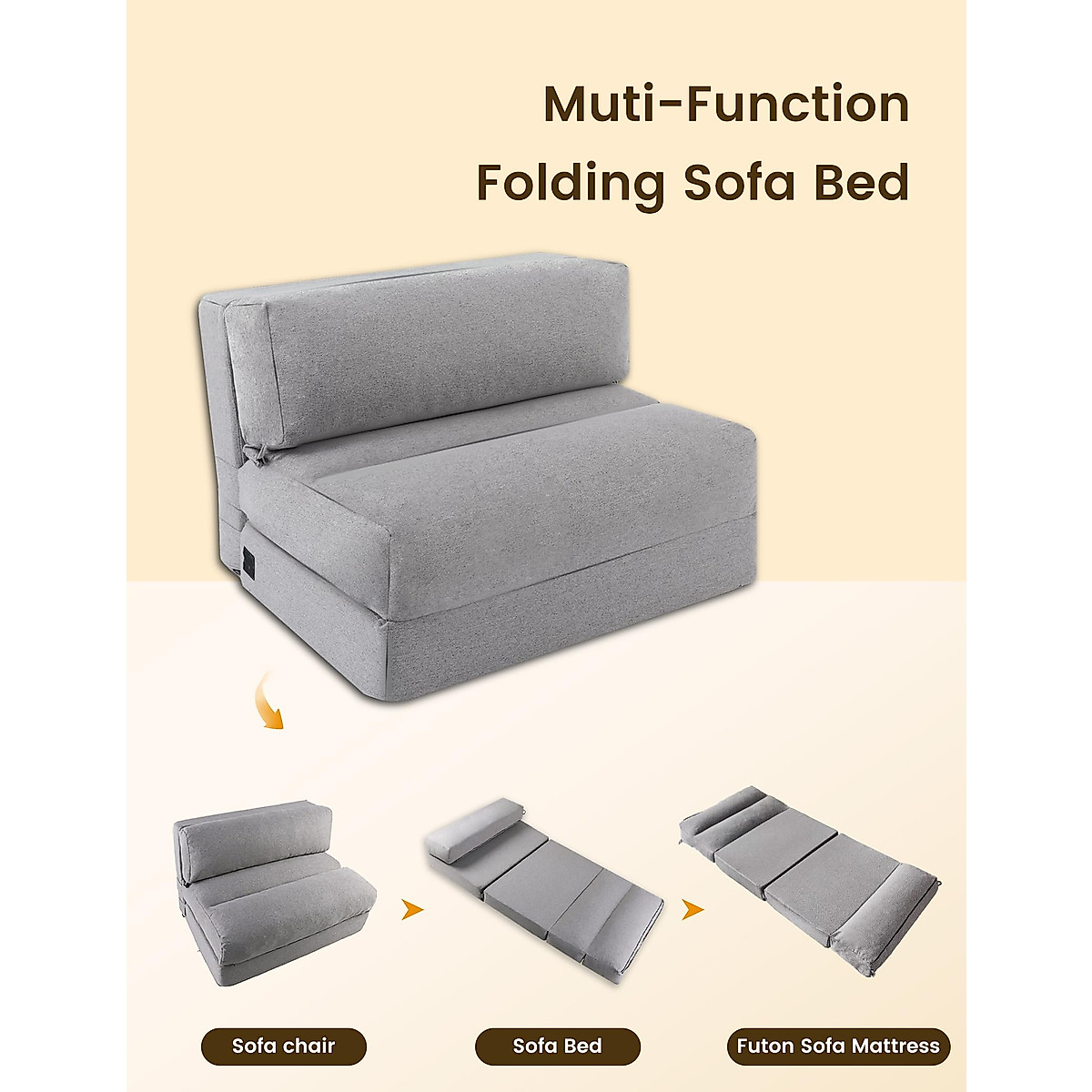 ZonLi Futon Sofa Bed,Convertible Folding Mattress Sleeper Chair Twin Size,Memory Foam Futon Sofa Couch with Washable Cover,for Living Room,Dorm,Guest Room,Home Office,Loft, Apartment (Gray)