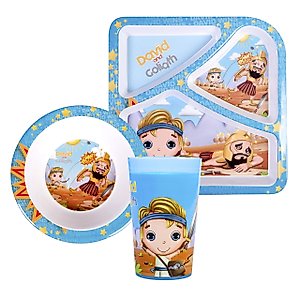 He Loves Me Kids Feeding David and Goliath 3 Piece Sets Toddler Dishes Multicolor, BPA Free, Kids Dinnerware Includes Round Bowl, Divided Plate and Children’s Cup Gift for Birthdays & Graduations
