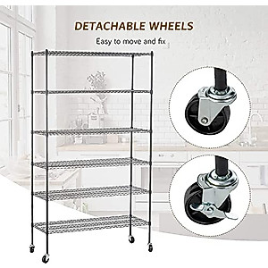 Alohappy 6 Tier Adjustable Metal Shelf Wire Shelving Unit Storage with Wheels 82" H x 48" L x 18" D for Home Kitchen Garage Pantry (Silver)