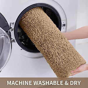 Buganda Microfiber Bathroom Contour Rug (24x20, Camel) Shaggy Soft and Absorbent, Non Slip, Thick Plush, Machine Washable U Shape Toilet Rug for Bathroom