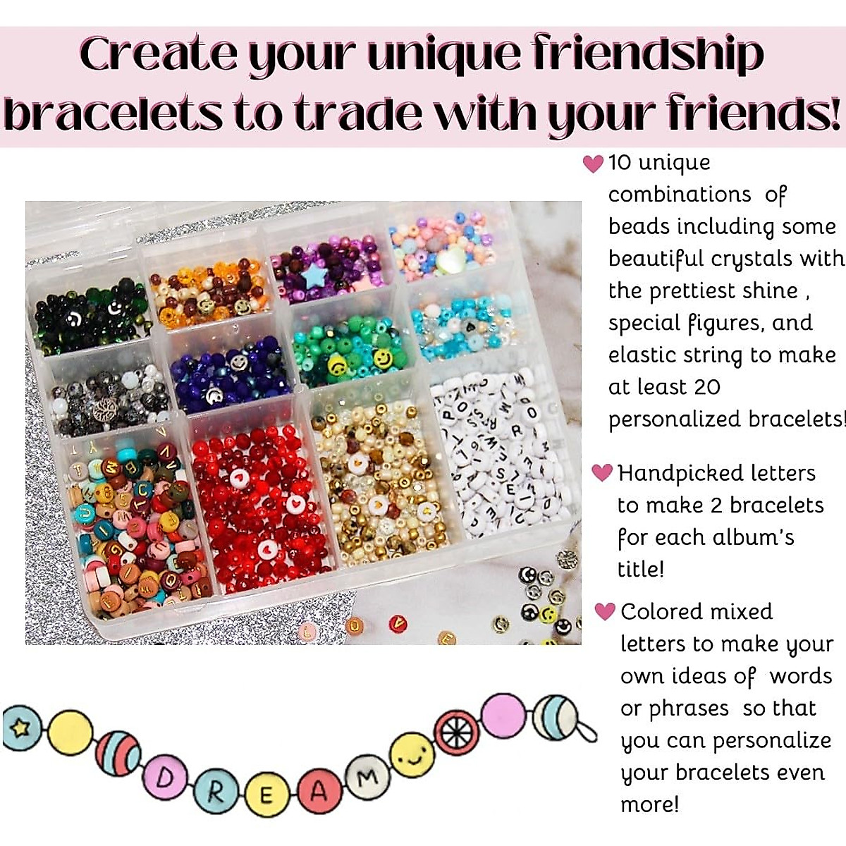 El Galeón Friendship Bracelet Kit DIY Albums Mix Beads for Bracelets Glass Alphabet Letter Beads Elastic (Albums Version)