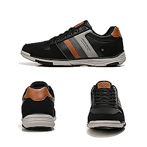 AX BOXING Mens Lace Up PU Leather Sneakers - Breathable and Comfortable Casual Walking Shoes(Black, Size_10)