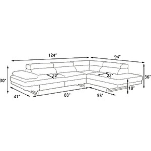 Blackjack Furniture Union Modern Leather Air Tufted Living Room Right Facing Sectional, Black