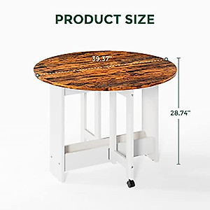 Kasshom Folding Dining Table Upgrade Version, Convertible Drop Leaf Table for Kitchen/Farmhouse/Living Room, Space Saving Dining Room Table with 2 Layer Storage Racks, Rustic Brown