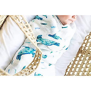 Sea Turtle Baby Swaddle Blanket - 70% Bamboo/ 30% Cotton Muslin - Silky Soft, Breathable, Lightweight, Multipurpose, Nursery Shower Gift, Large - 47 in. x 47 in. Baby Essentials by Florida Kid Co.