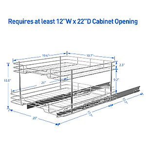 Lxmons 2 Tier Pull-out Cabinet Organizer, 20" W x 21" D Kitchen Under Sink Organizer, Slide Out Home Spice Rack Storage for Pots and Cans, Drawer Pantry Shelf Organization for Bathroom Base, Chrome