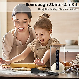 Homaisson Sourdough Starter Jar Kit, 1500ML Glass Fermentation Tank with Wood lid, Silicone Spatula & Thermometer, Reusable Sourdough Jar for Home Baking, Food Storage Canister